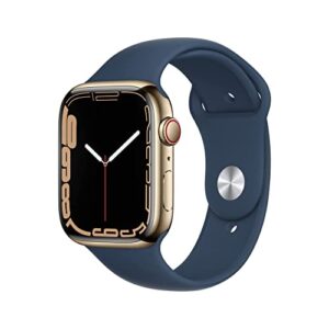 apple watch series 7 (gps + cellular, 45mm) - gold stainless steel case with abyss blue sport band (renewed)