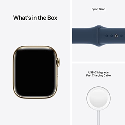 Apple Watch Series 7 (GPS + Cellular, 45MM) - Gold Stainless Steel Case with Abyss Blue Sport Band (Renewed)