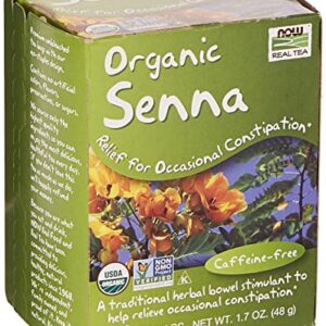 NOW Foods, Certified Organic Senna Tea, Caffeine Free, Relieving, Non-GMO, Premium Unbleached Tea Bags with No-Staples Design, 24-Count (Pack of 2)