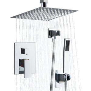 rtobweye 8 inch shower faucet set high pressure rainfall shower system ceiling mount square rain shower head with handheld spray combo ceiling luxury rainfall shower fixtures (l-style)