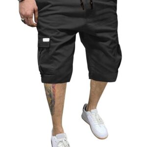 PIDOGYM Men's Casual Cargo Shorts, Waterproof Hiking Shorts Loose Fit Cargo Short with 6 Pockets Black