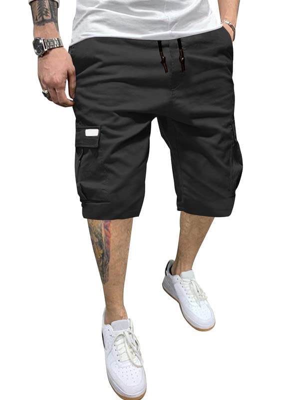 PIDOGYM Men's Casual Cargo Shorts, Waterproof Hiking Shorts Loose Fit Cargo Short with 6 Pockets Black