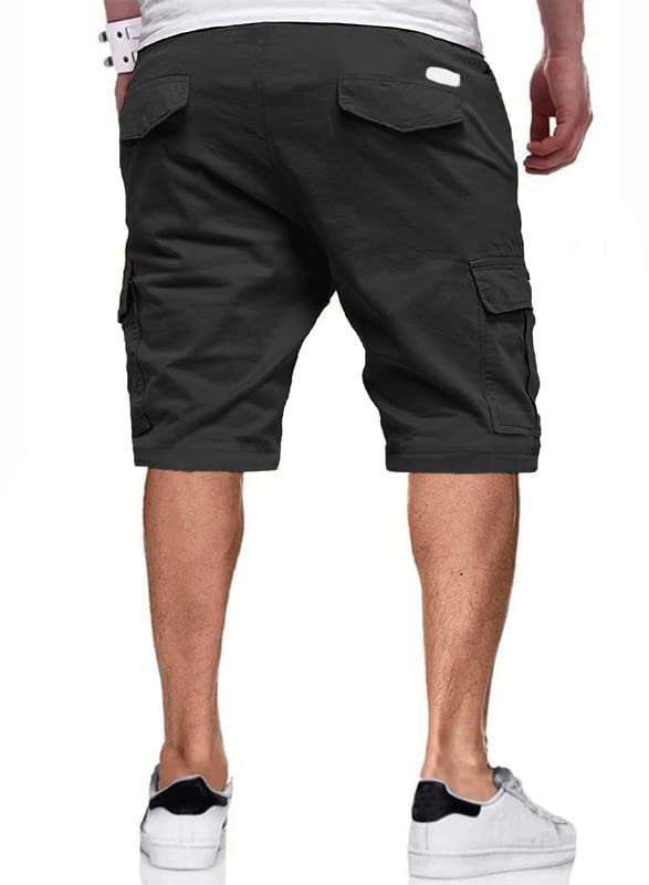 PIDOGYM Men's Casual Cargo Shorts, Waterproof Hiking Shorts Loose Fit Cargo Short with 6 Pockets Black