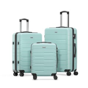 strenforce luggage sets 20/24/28 inch lightweight suitcase sets with double spinner wheels tsa lock for travel trips, mint green