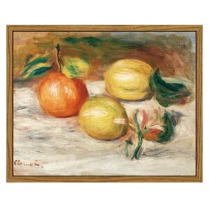 arpeotcy framed canvas lemons wall art, vintage still life wall art home decor, classical farmhouse fruit oil painting wall decor for kitchen, dining decor, 8x10 inch (lemons and orange)