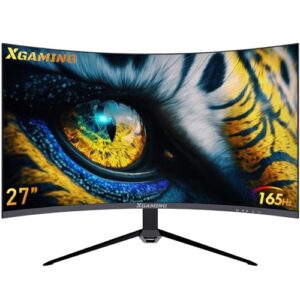 xgaming 27 inch curved monitor 2k 165hz 1500r, qhd 2560 x 1440p gaming computer monitor, 16:9 hdmi display, 1ms, freesync, 98% srgb, eye care hdr pc screen built-in speakers, vesa, tilt adjustable