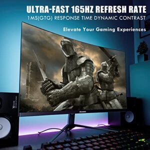 XGaming 27 Inch Curved Monitor 2K 165Hz 1500R, QHD 2560 x 1440p Gaming Computer Monitor, 16:9 HDMI Display, 1ms, FreeSync, 98% sRGB, Eye Care HDR PC Screen Built-in Speakers, VESA, Tilt Adjustable