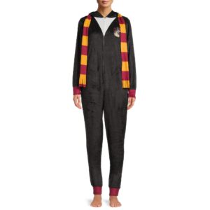 harry potter women's hooded gryffindor fleece pyjamas union suit, black, medium