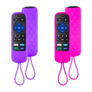 2 pack case for roku express/streaming stick/premiere - silicone remote cover for tcl hisense roku tv remote sleeve skin smart tv remote control replacement cover case(purple and rose)