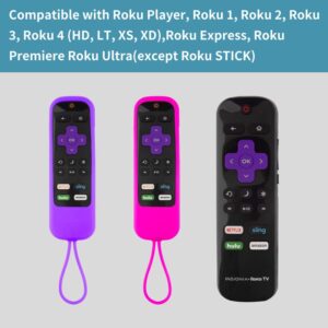 2 Pack Case for Roku Express/Streaming Stick/Premiere - Silicone Remote Cover for TCL Hisense Roku TV Remote Sleeve Skin Smart TV Remote Control Replacement Cover Case(Purple and Rose)