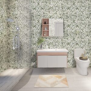 Midcard 6 sheets Emerald Green and Carrara White marble square mosaic backsplash tiles, polished shower room floor and wall tiles