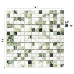 Midcard 6 sheets Emerald Green and Carrara White marble square mosaic backsplash tiles, polished shower room floor and wall tiles