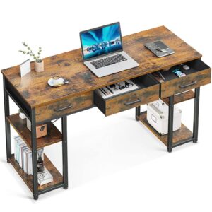 odk office small computer desk: home table with fabric drawers & storage shelves, modern writing desk, vintage, 48"x16"