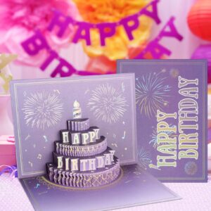 XTF2015 Happy Birthday Card, Lights & Music & Sound Fireworks Cake 3D Pop Up Birthday Card Gift with Envelope and Note Tag for Women, Men, Kids, Wife, Mom, Husband