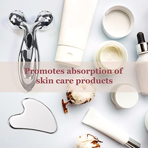 leiwo Stainless Steel Gua Sha and Face Roller Set, Facial Tool for Face Sculpting, Metal Skin Care, Massager for Women