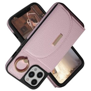 keallce case for iphone 12 pro max 6.7'' 2020, flip wallet case with card slots, ring stand holder kickstand, folio leather protective phone cover for women compatible with iphone 12 pro max 5g, pink