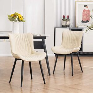 youtaste dining chairs set of 2 upholstered mid century modern kitchen dining room chairs armless faux leather accent chairs metal vanity lounge chair with back for living room bedrooms,beige