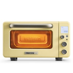 buydeem t103 multifunction toaster oven, no pre-heat needed, 12qt 7-in-1 mini smart digital toaster oven with grill rack and baking tray, 1600w (mellow yellow)