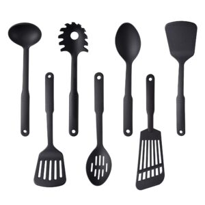 kitchen utensils set, 7pcs cooking utensils set 410f° heat resistant & non-stick food nylon kitchen gadgets accessories for cookware, bpa free kitchen tools gift (black)