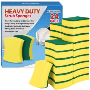 homerhyme heavy duty scrub sponges 24 pack, double-side design, long-lasting kitchen sponges, high density dish sponge.