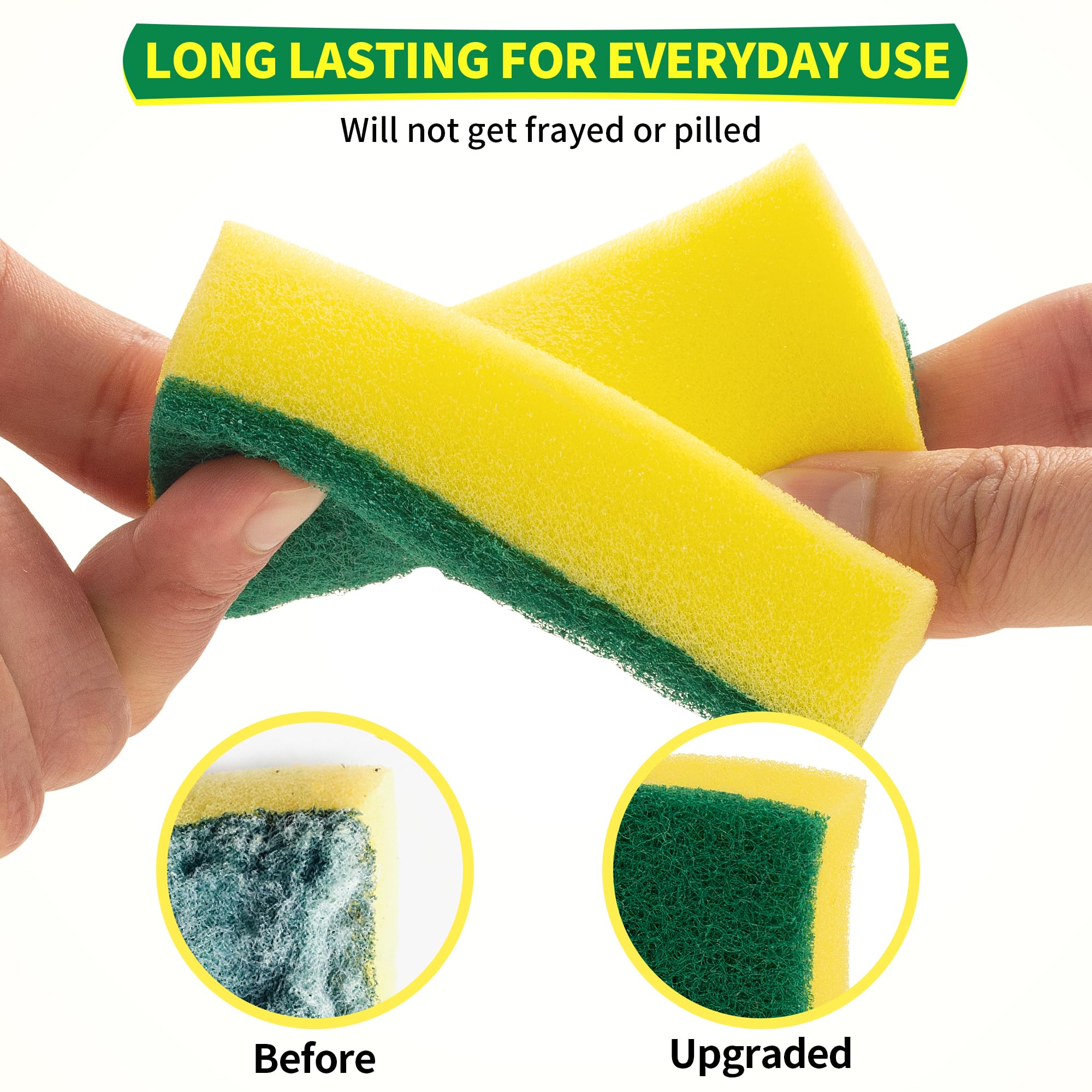 HOMERHYME Heavy Duty Scrub Sponges 24 Pack, Double-side Design, Long-lasting Kitchen Sponges, High Density Dish Sponge.