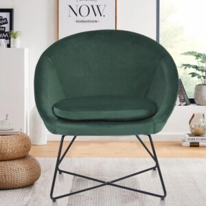 furniutrer mid-century living room velvet chiar single sofa comfy upholstered lounge arm leisure accent chair, dark green