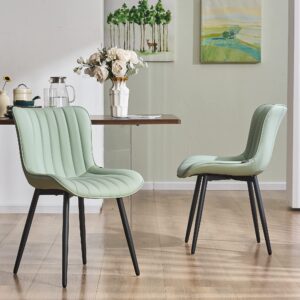 younuoke dining chairs set of 2 upholstered mid century modern kitchen chair armless faux leather side chairs with padded back metal legs for living room bedrooms mint light sage green