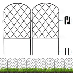 getlay decorative garden fence 24 pack,24ft (l) x 24in (h) black mesh rustproof metal fence, animal barrier fence for small dog, border folding patio fence, outdoor flower bed landscape decor