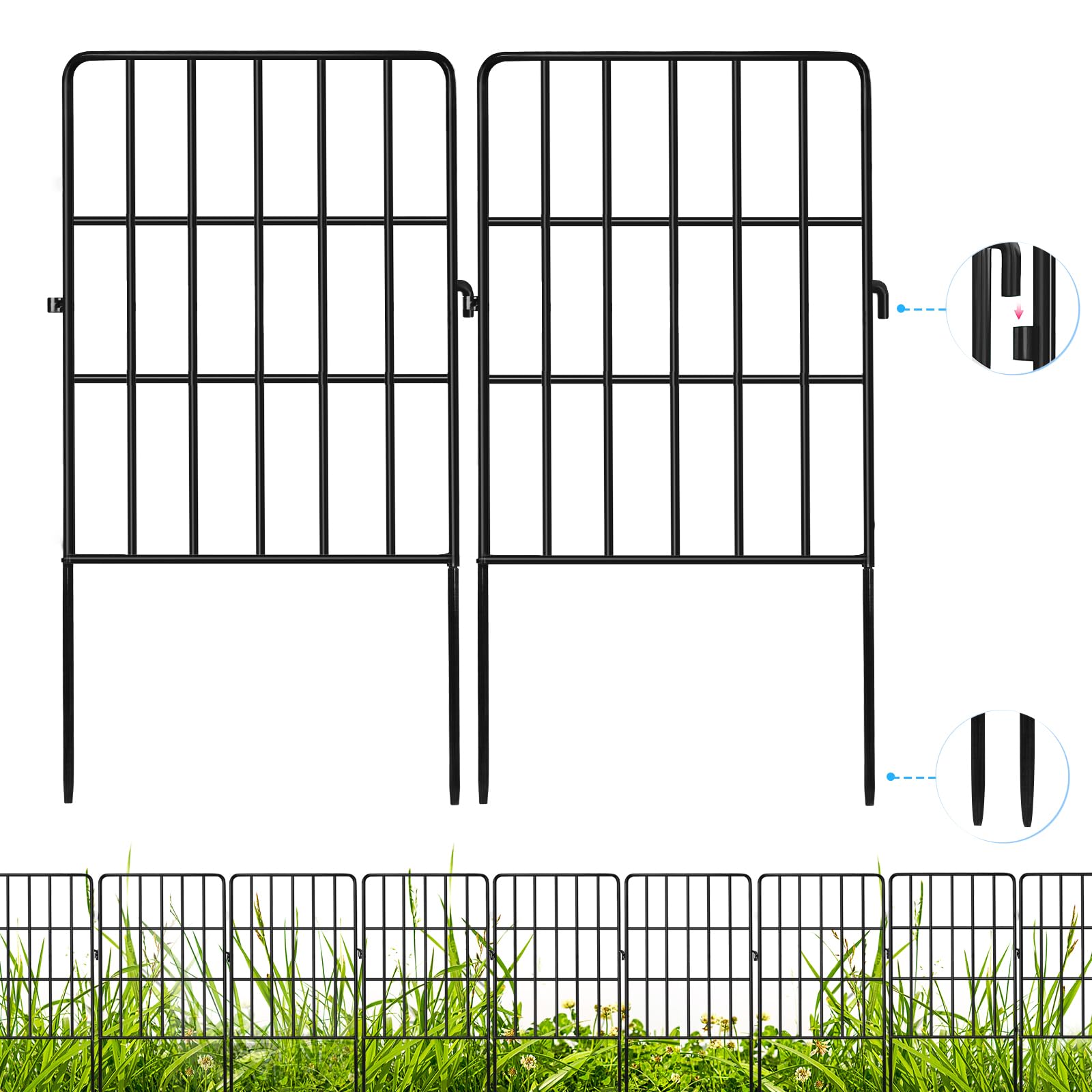 Getlay Decorative Garden Fence 24 pack, 24Ft (L) X 24In (H) Black Square Rustproof Metal Fence, Animal Barrier fence for Small dog, Outdoor Flower Bed Landscape Decor for Yard