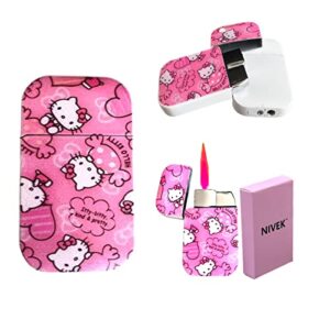 nivek kulomi lighter kitty kt torch lighter pink flame pocket refillable kawaii cute windproof flame (cat, rabbit, melody, duffy) (a2-pink kitty)