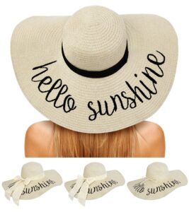 beach hats for women - foldable straw hat embroidered wide brim floppy sun hat upf 50+, honeymoon, travel, cruise white