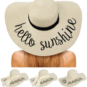 Beach Hats for Women - Foldable Straw Hat Embroidered Wide Brim Floppy Sun Hat UPF 50+, Honeymoon, Travel, Cruise White