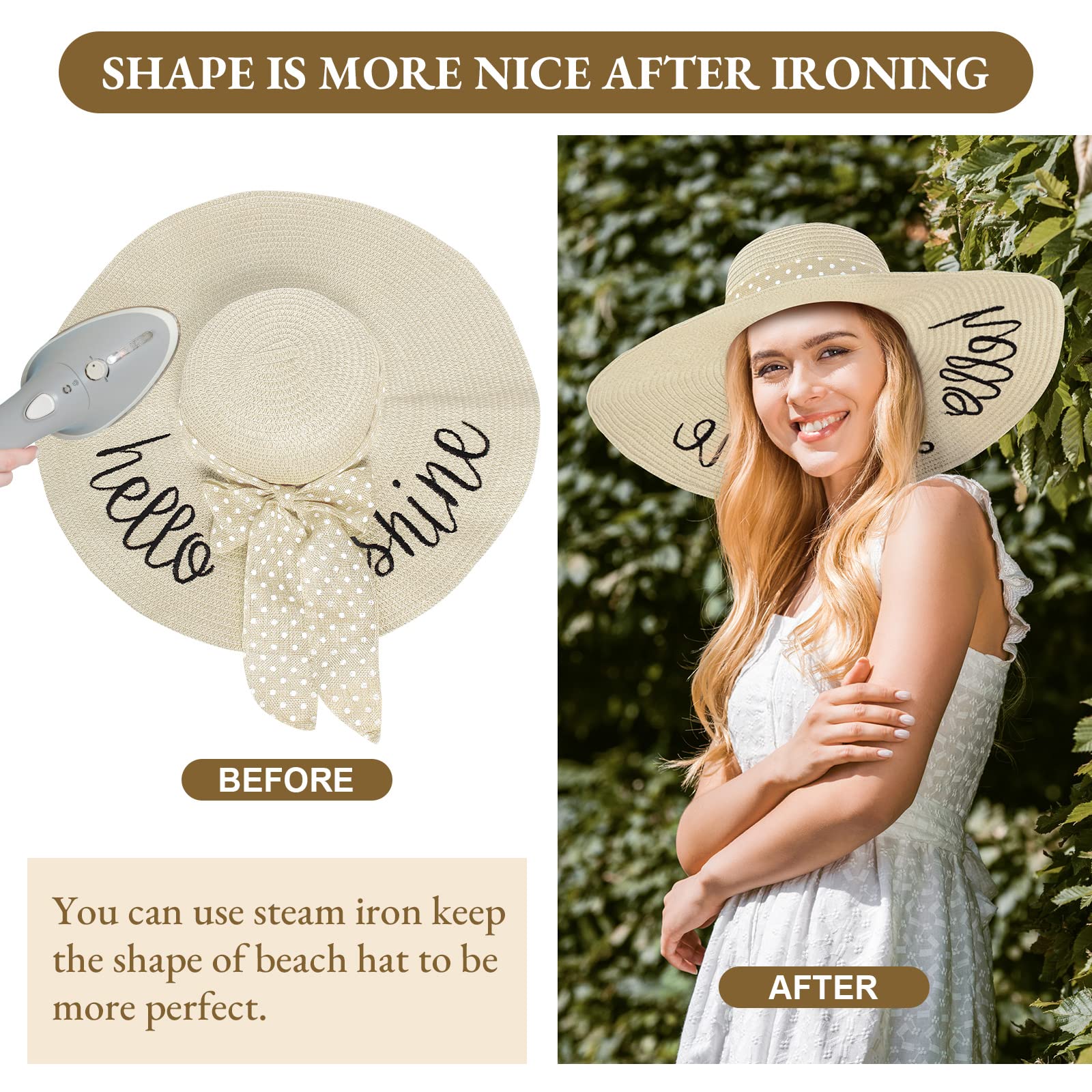 Beach Hats for Women - Foldable Straw Hat Embroidered Wide Brim Floppy Sun Hat UPF 50+, Honeymoon, Travel, Cruise White