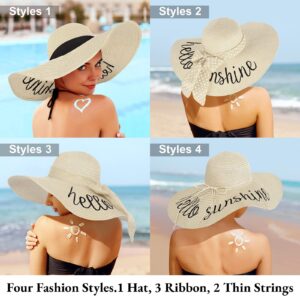 Beach Hats for Women - Foldable Straw Hat Embroidered Wide Brim Floppy Sun Hat UPF 50+, Honeymoon, Travel, Cruise White