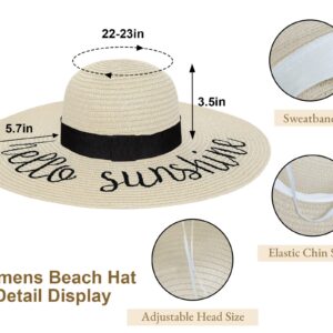 Beach Hats for Women - Foldable Straw Hat Embroidered Wide Brim Floppy Sun Hat UPF 50+, Honeymoon, Travel, Cruise White