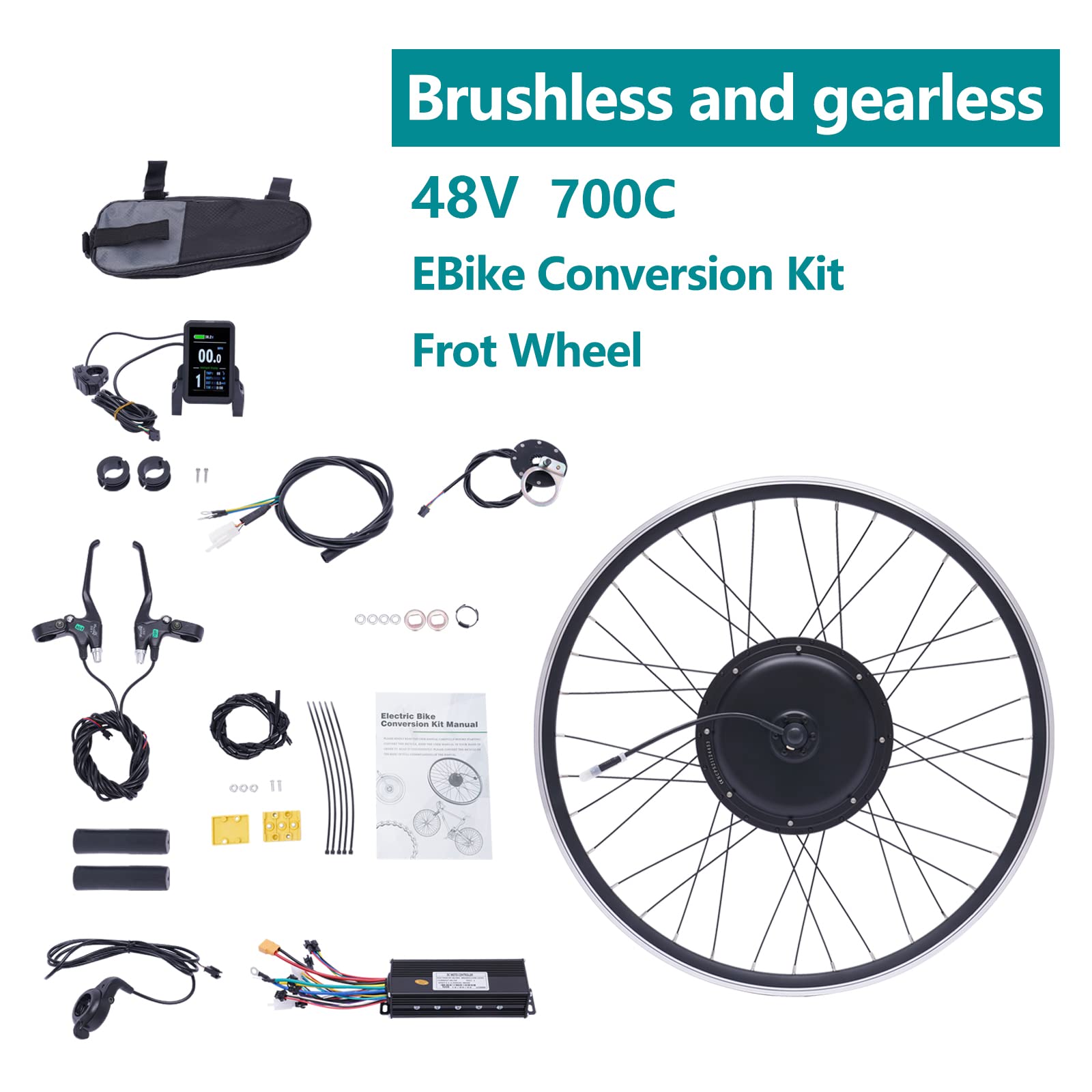 Electric Bicycle Motor Kit 48V 1000W Front Wheel Powerful Motor E-Bike Conversion Kit w/Display for 28"/ 29" and 700C Wheel of Bicycle