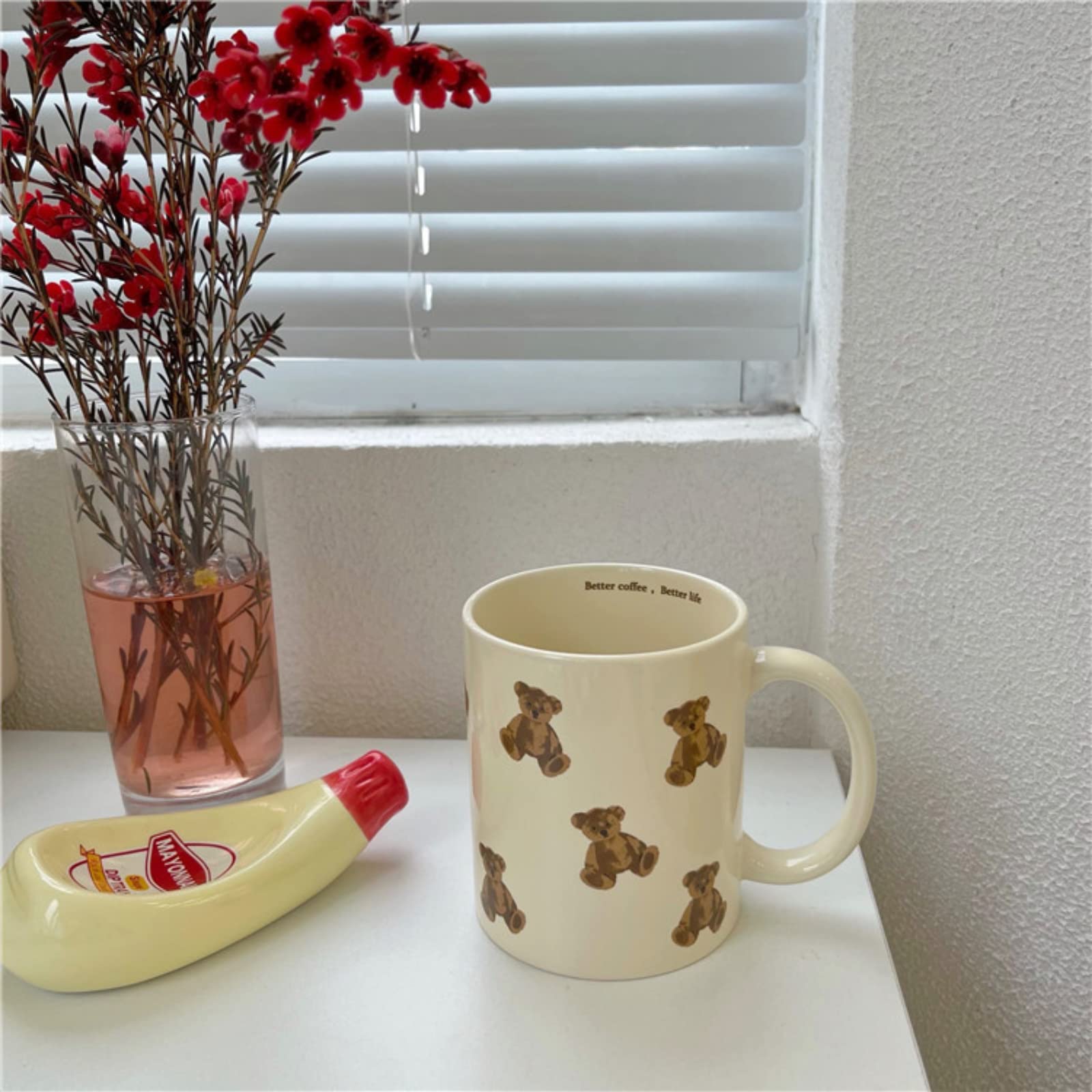 Heardbeli Cute Vintage Cartoon Bear Mugs Ceramic Coffee Mug Water Cup 350ml/12oz Funny Novelty Gift for Women Girls