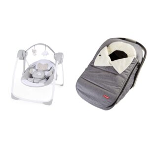 ingenuity comfort 2 go compact portable 6-speed baby swing with music, folds for easy travel - cuddle lamb, 0-9 months & skip hop winter car seat cover, stroll & go, heather grey