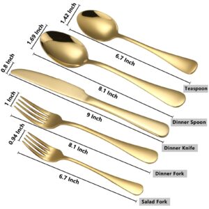 Briout Gold Silverware Set, 20 Piece Golden Cutlery Set Service for 4, Stainless Steel Flatware Set Include Spoons Forks Knives Tableware Utensil Set for Kitchen Home Restaurant, Shiny Gold Polished