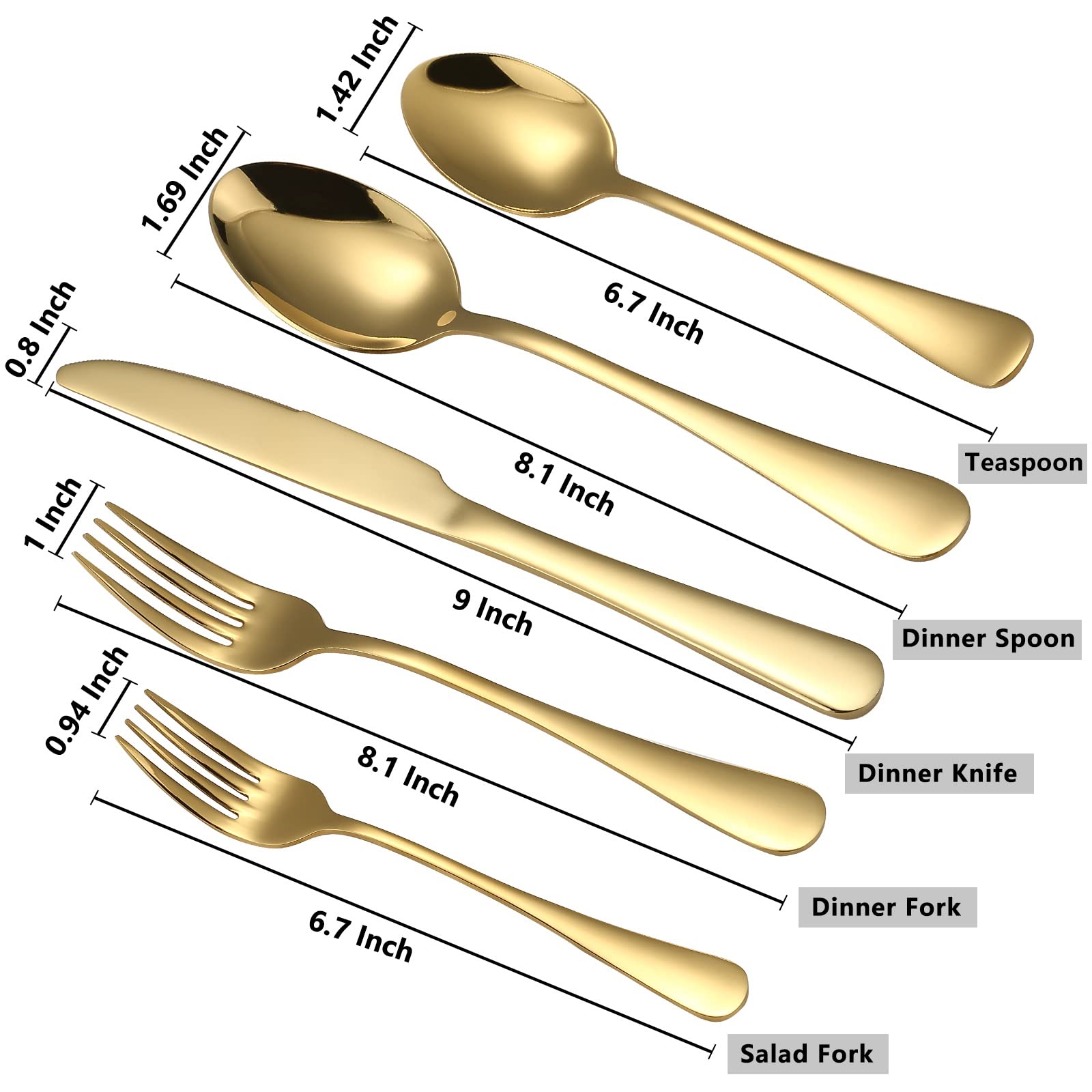 Briout Gold Silverware Set, 20 Piece Golden Cutlery Set Service for 4, Stainless Steel Flatware Set Include Spoons Forks Knives Tableware Utensil Set for Kitchen Home Restaurant, Shiny Gold Polished