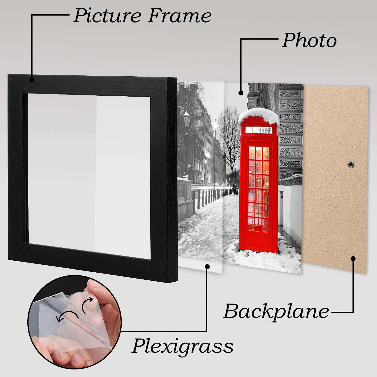 ORIVAN 5x5 Picture Frame Wood Display 5x5 Picture Distressed Black Square Photo Frame for Wall and Tabletop Decoration