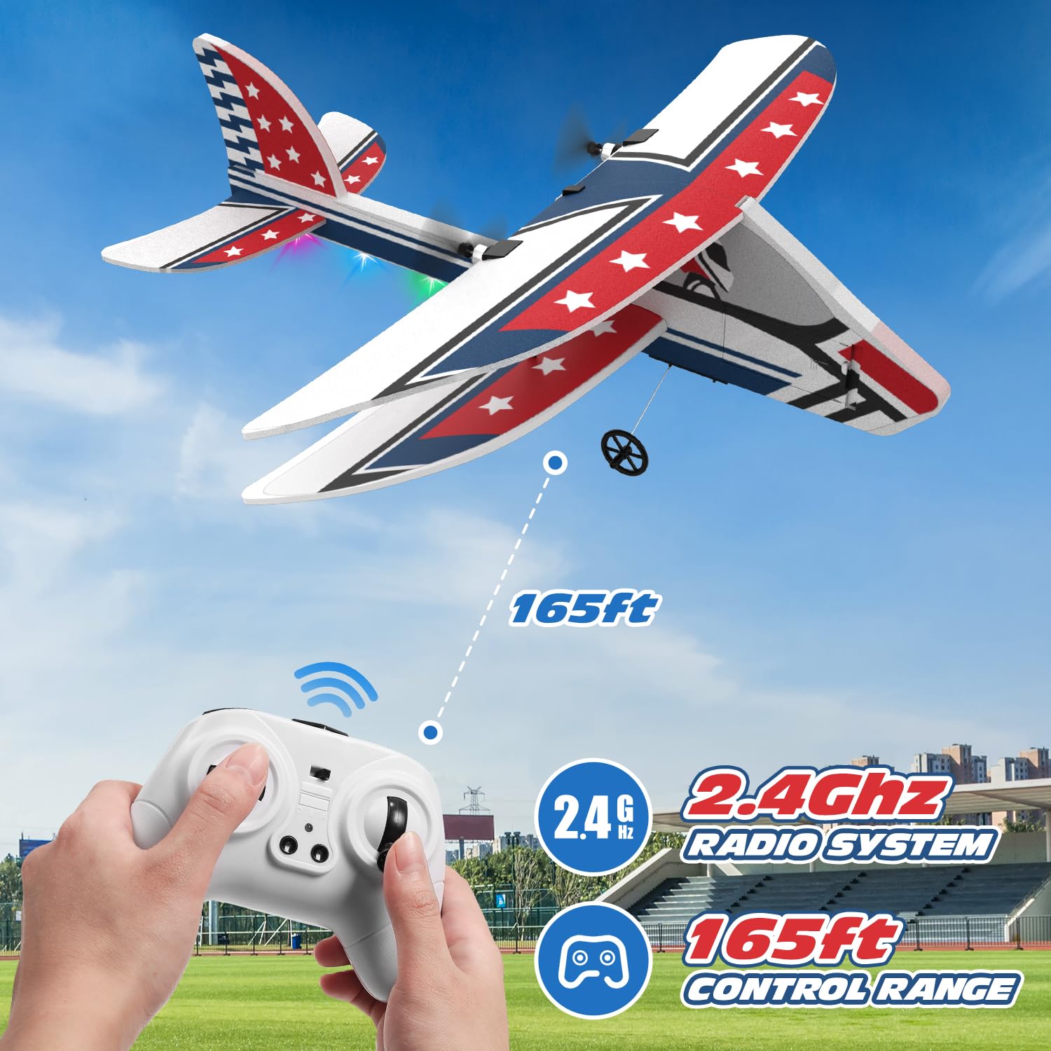 DEERC RC Plane, 2.4GHZ Remote Control Airplane W/ 3 Batteries & 6-axis Gyro Stabilizer, 2CH RTF RC Glider Toy for Beginners Kids Boys Girls Adults