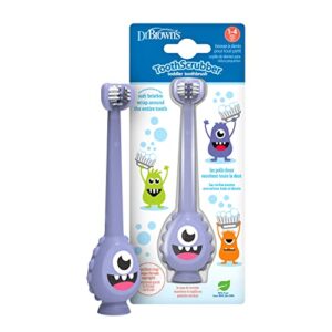 dr. brown's toothscrubber toothbrush, three-sided toddler training toothbrush for ages 1-4 years with suction cup base and color changing bristles