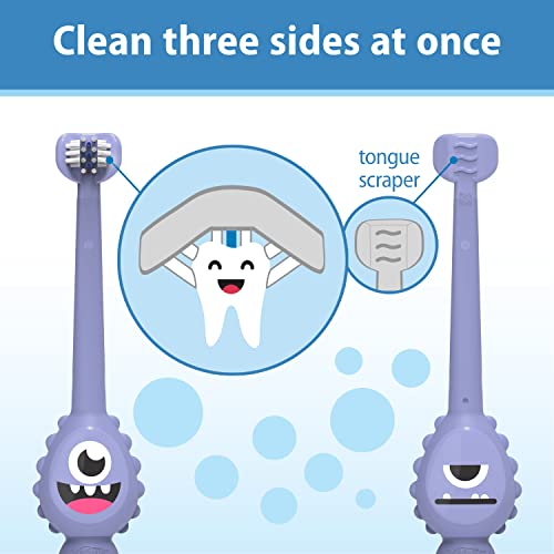 Dr. Brown's ToothScrubber Toothbrush, Three-Sided Toddler Training Toothbrush for Ages 1-4 Years with Suction Cup Base and Color Changing Bristles