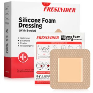 fresinider silicone foam dressing with adhesive border – wound dressing bandage – silicone foam pad – pack of 10 – 3 x 3 inches large waterproof bandages – self adhesive wound care and dressings