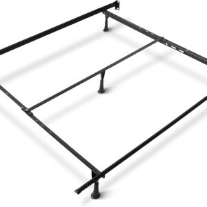 Hearth & Harbor Adjustable Bed Rails - Metal Adjustable Bed Frame with Bed Center Support Leg - 5.25” H Low Bed Frame - Expands from Twin Size Bed Frame to Full Bed Frame, Metal Queen Bed Frame, Black