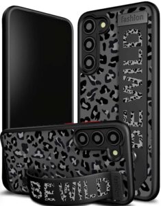 cisland leopard cheetah a54 case with strap stand kickstand, cute case for women girly designer for girls silicone compatible with samsung galaxy a54 5g leopard cheetah print black