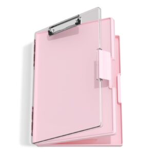 hongri 8.5 x 11 clipboard with storage, folder nursing clipboards side opening, heavy duty clipboard with dual compartment storage box, smooth writing for work, office & school supplies(pink)