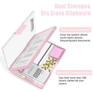 Hongri 8.5 x 11 Clipboard with Storage, Folder Nursing Clipboards Side Opening, Heavy Duty Clipboard with Dual Compartment Storage Box, Smooth Writing for Work, Office & School Supplies(Pink)