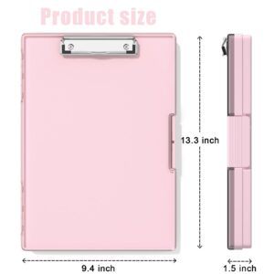 Hongri 8.5 x 11 Clipboard with Storage, Folder Nursing Clipboards Side Opening, Heavy Duty Clipboard with Dual Compartment Storage Box, Smooth Writing for Work, Office & School Supplies(Pink)